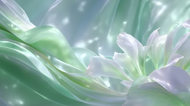 Delicate Abstract Flow of Ethereal White and Green Fabric premium 2K ...