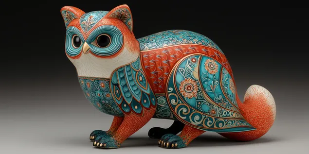 Elaborate Decorative Feline Sculpture in Papier-Mache Art Style premium 2K wallpaper download