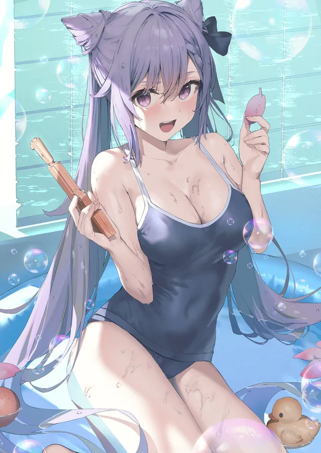Hot Keqing Enjoying Beach Fun Genshin Impact 2k Wallpaper Download